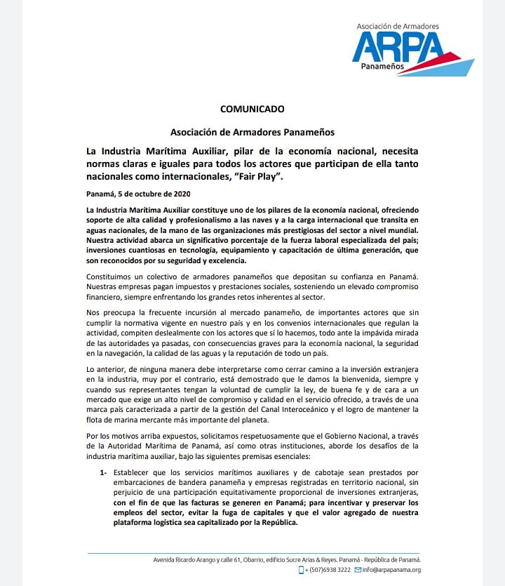 La Asociación de Armadores Panameños piden normas igual para todos ... La Asociación de Armadores Panameños piden normas igual para todos ...
